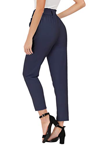 GRACE KARIN Women's Pants Trouser Slim Casual Cropped Paper Bag Waist Pants Navy Blue M