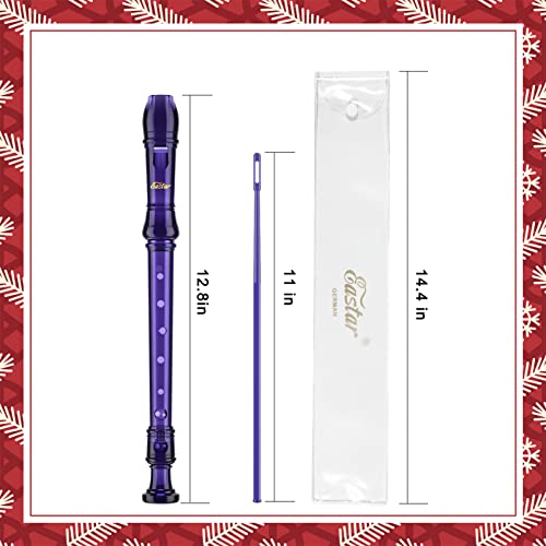 Eastar Soprano Recorder Instrument for Kids Students Beginners, German fingering C Key Recorder Instrument 3 Piece with Cleaning Kit, Storage Bag, Fingering Chart, ERS-1GPu, Purple, School-Approved