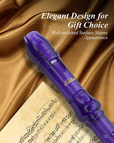 Eastar Soprano Recorder Instrument for Kids Students Beginners, German fingering C Key Recorder Instrument 3 Piece with Cleaning Kit, Storage Bag, Fingering Chart, ERS-1GPu, Purple, School-Approved