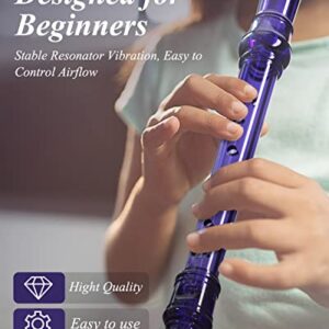 Eastar Soprano Recorder Instrument for Kids Students Beginners, German fingering C Key Recorder Instrument 3 Piece with Cleaning Kit, Storage Bag, Fingering Chart, ERS-1GPu, Purple, School-Approved