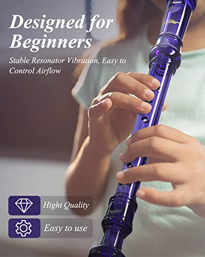 Eastar Soprano Recorder Instrument for Kids Students Beginners, German fingering C Key Recorder Instrument 3 Piece with Cleaning Kit, Storage Bag, Fingering Chart, ERS-1GPu, Purple, School-Approved