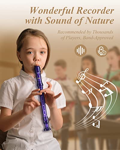 Eastar Soprano Recorder Instrument for Kids Students Beginners, German fingering C Key Recorder Instrument 3 Piece with Cleaning Kit, Storage Bag, Fingering Chart, ERS-1GPu, Purple, School-Approved