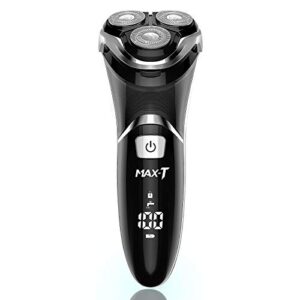 men's electric shaver - max-t corded and cordless rechargeable 3d rotary shaver razor for men with pop-up sideburn trimmer wet and dry with wall adapter 100-240v