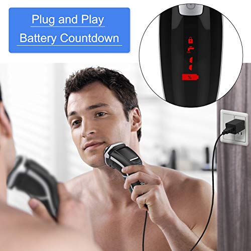 Men's Electric Shaver - MAX-T Corded and Cordless Rechargeable 3D Rotary Shaver Razor for Men with Pop-up Sideburn Trimmer Wet and Dry with Wall Adapter 100-240V