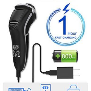 Men's Electric Shaver - MAX-T Corded and Cordless Rechargeable 3D Rotary Shaver Razor for Men with Pop-up Sideburn Trimmer Wet and Dry with Wall Adapter 100-240V