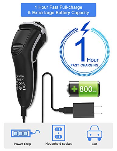 Men's Electric Shaver - MAX-T Corded and Cordless Rechargeable 3D Rotary Shaver Razor for Men with Pop-up Sideburn Trimmer Wet and Dry with Wall Adapter 100-240V