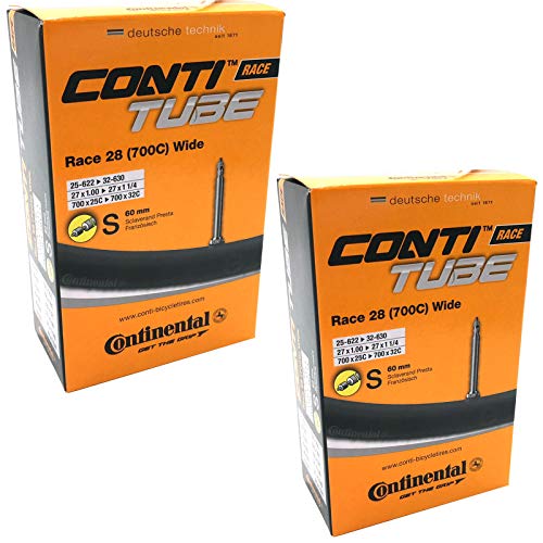 Continental Race 28 700 x 25-32c Bike Inner Tubes with Presta 60mm Valve (Pair),Black