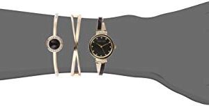 Anne Klein Women's AK/3292BKST Premium Crystal Accented Gold-Tone and Black Watch and Bangle Set