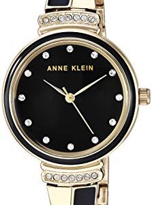 Anne Klein Women's AK/3292BKST Premium Crystal Accented Gold-Tone and Black Watch and Bangle Set