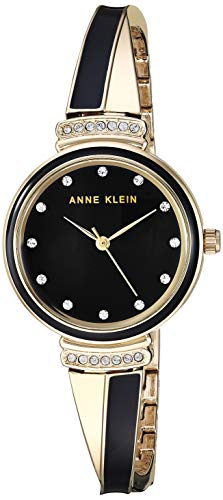 Anne Klein Women's AK/3292BKST Premium Crystal Accented Gold-Tone and Black Watch and Bangle Set