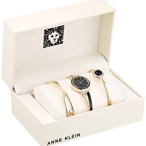 Anne Klein Women's AK/3292BKST Premium Crystal Accented Gold-Tone and Black Watch and Bangle Set