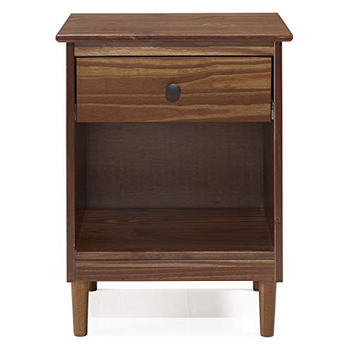 Walker Edison Traditional Wood 1 Drawer Nightstand Side Table Bedroom Storage Drawer and Shelf Bedside End Table, 18 Inch, Walnut