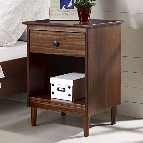 Walker Edison Traditional Wood 1 Drawer Nightstand Side Table Bedroom Storage Drawer and Shelf Bedside End Table, 18 Inch, Walnut