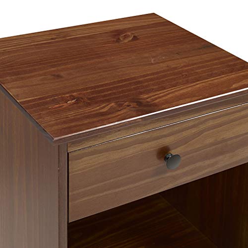 Walker Edison Traditional Wood 1 Drawer Nightstand Side Table Bedroom Storage Drawer and Shelf Bedside End Table, 18 Inch, Walnut