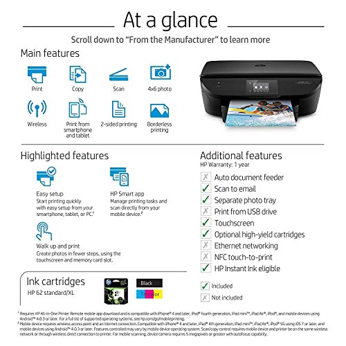 HP ENVY 5660 Wireless All-in-One Photo Printer with Mobile Printing, HP Instant Ink & Amazon Dash Replenishment ready (F8B04A) (Renewed)