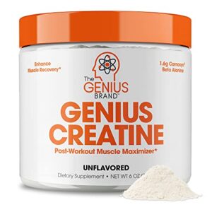 genius micronized creatine monohydrate powder, post workout supplement, unflavored - 100% naturally flavored & sweetened - supports muscle building, cellular energy & cognitive function – 170g