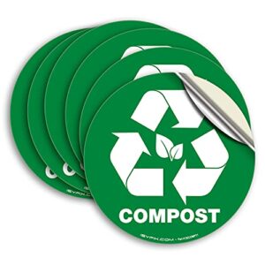 isyfix compost sticker for trash can bins - 6 pack 5 inch – premium self-adhesive vinyl, laminated for weatherproof, uv resistant, perfect label stickers for containers, ideal sign for kitchen, office