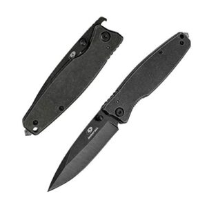 mossy oak folding pocket knife - 7 inch edc stainless steel drop point blade knife - multi-functional tool with bottle opener - liner lock handle (black stone wash)