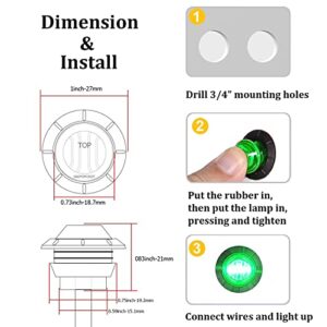 FXC 10x 3/4" Round LED Clearence Light Front Rear Side Marker Indicators Light for Truck Car Bus Trailer Van Caravan Boat, Taillight Brake Stop Lamp (Green, 12V)