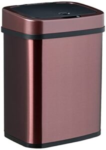 ninestars bedroom or bathroom automatic touchless infrared motion sensor trash can, 3 gal 12l, stainless steel base (rectangular, burgundy/black lid)