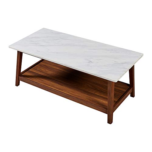 Teamson Home Kingston Coffee Table with Storage Space, 42" x 20" x 17", Faux Marble/Walnut