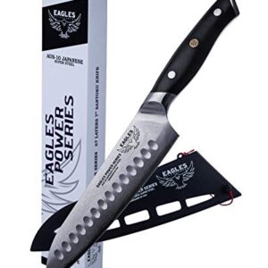 EAGLES KITCHENWARE Chef's Knife – Eagles Power Series – AUS10 Japanese Super Steel – Vacuum treated– Gift Box & Blade Guard (7" Chef's Knife)