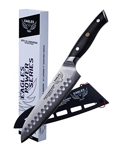 EAGLES KITCHENWARE Chef's Knife – Eagles Power Series – AUS10 Japanese Super Steel – Vacuum treated– Gift Box & Blade Guard (7" Chef's Knife)