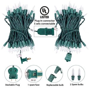 Clear Christmas String Lights 100 Count 25 Feet Incandescent Bulb Mini Lights for Indoor Xmas Tree Garland Birthday Wedding Party Festival Decoration, Green Wire