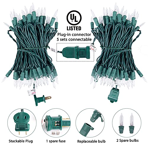 Clear Christmas String Lights 100 Count 25 Feet Incandescent Bulb Mini Lights for Indoor Xmas Tree Garland Birthday Wedding Party Festival Decoration, Green Wire