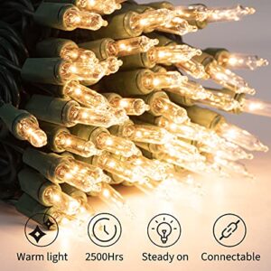 Clear Christmas String Lights 100 Count 25 Feet Incandescent Bulb Mini Lights for Indoor Xmas Tree Garland Birthday Wedding Party Festival Decoration, Green Wire