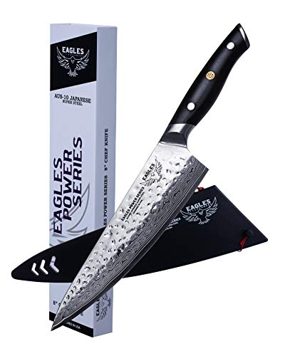 EAGLES KITCHENWARE Chef's Knife Eagles Power Series AUS10 Japanese Super Steel Vacuum treated Gift Box Blade Guard (8" Chef's Knife)