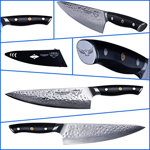 EAGLES KITCHENWARE Chef's Knife Eagles Power Series AUS10 Japanese Super Steel Vacuum treated Gift Box Blade Guard (8" Chef's Knife)