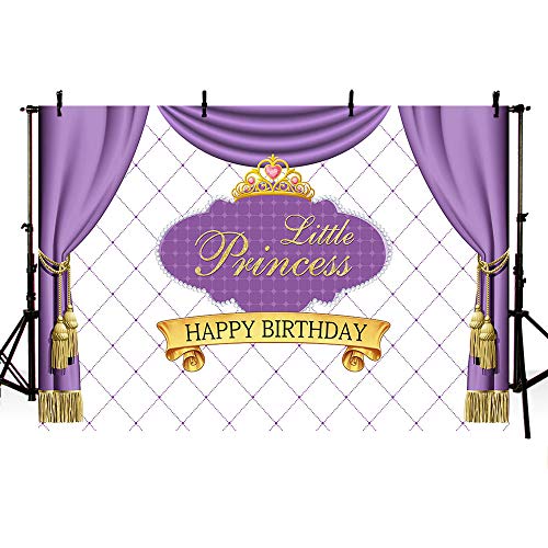 MEHOFOTO Little Princess Happy Birthday Party Decorations Photo Studio Booth Backdrop Purple Curtain Gold Crown Girl Photography Background Banner 7x5ft