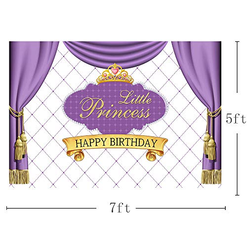 MEHOFOTO Little Princess Happy Birthday Party Decorations Photo Studio Booth Backdrop Purple Curtain Gold Crown Girl Photography Background Banner 7x5ft