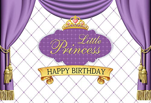 MEHOFOTO Little Princess Happy Birthday Party Decorations Photo Studio Booth Backdrop Purple Curtain Gold Crown Girl Photography Background Banner 7x5ft