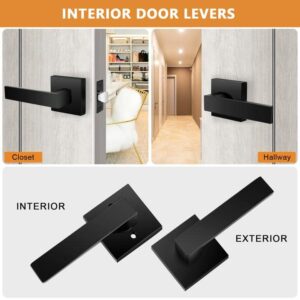 Probrico Matte Black Passage Door Levers Square Hall Closet Handles, Heavy Duty Interior Non-Locking Lever Sets, Reversible for Right & Left Side, 6 Pack