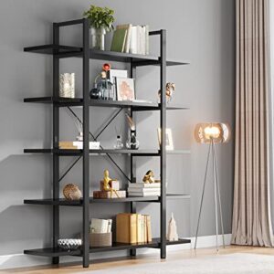 tribesigns 5-tier bookshelf, vintage industrial style bookcase 72 h x 12 w x 47l inches, black