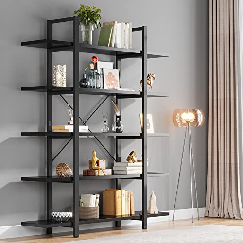 Tribesigns 5-Tier Bookshelf, Vintage Industrial Style Bookcase 72 H x 12 W x 47L Inches, Black