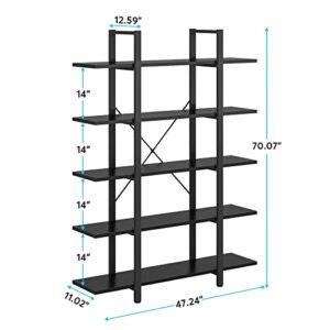 Tribesigns 5-Tier Bookshelf, Vintage Industrial Style Bookcase 72 H x 12 W x 47L Inches, Black