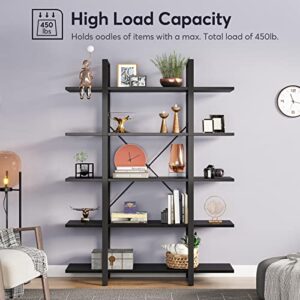 Tribesigns 5-Tier Bookshelf, Vintage Industrial Style Bookcase 72 H x 12 W x 47L Inches, Black