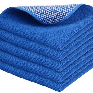 SINLAND Absorbent Microfiber Dish Cloths for Washing Dishes Best Kitchen Cloths Cleaning Cloths with Poly Scour Side 12Inchx12Inch 5 Pack Dark Blue