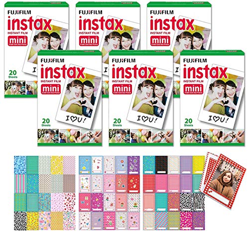 Fuji Mini Instant Film 12 x 10 Packs 120 Prints with 60 Frame Stickers