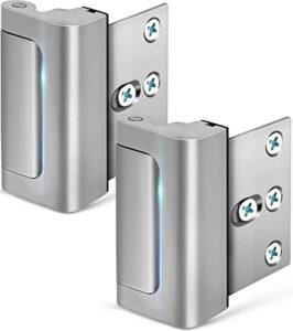 home security door lock, childproof door reinforcement lock with 3 inch stop withstand 800 lbs for top front inward swinging door, upgrade flip high night lock to defend your home kids (silver-2 pack)