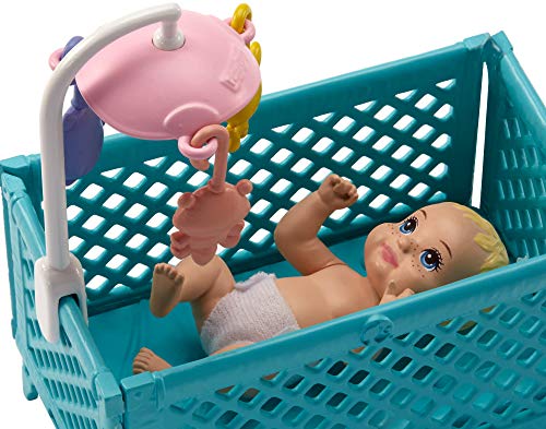 Barbie Babysitting Playset with Skipper Friend Doll, Color-Change Baby Doll, High Chair, Crib and Themed Accessories for 3 to 7 Year Olds