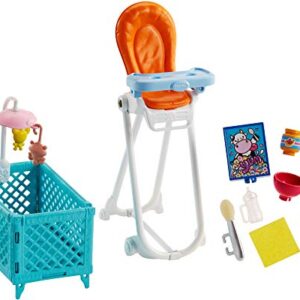 Barbie Babysitting Playset with Skipper Friend Doll, Color-Change Baby Doll, High Chair, Crib and Themed Accessories for 3 to 7 Year Olds