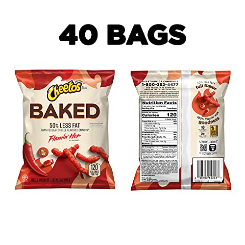 Frito Lay Baked Cheetos Crunchy Flamin' Hot, 0.87 Ounce Pack of 40