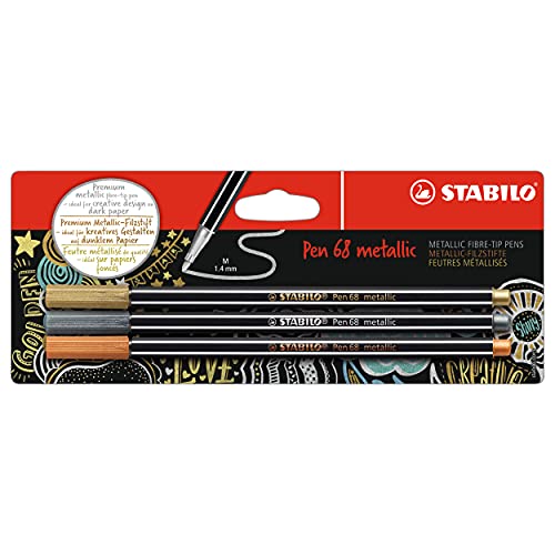 STABILO Metallic Premium Felt Tip Pen Pen 68 Metallic - Gold/Silver/Copper, Set of 3