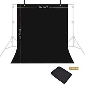 UTEBIT 6FT x 9FT Black Polyester Backdrop Photography Background Screen Seamless 1.8x2.8M Photo Sheet Cloth Wrinkle Free for Studio Video Portrait Photoshoot Shooting