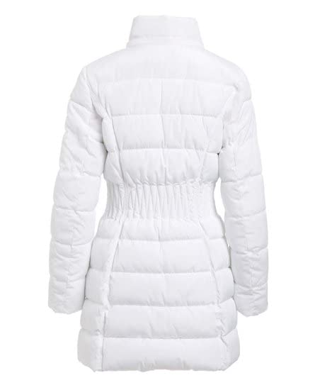 LAUNDRY BY SHELLI SEGAL Women's 3/4 Length Windproof Down Coat with Cinched Waist, Real White, Medium