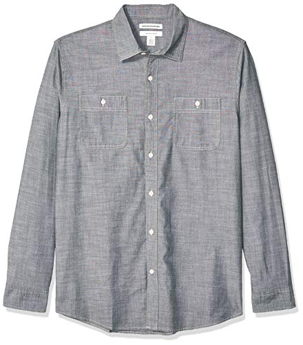 Amazon Essentials Men's Regular-Fit Long-Sleeve Chambray Shirt, Grey, X-Large